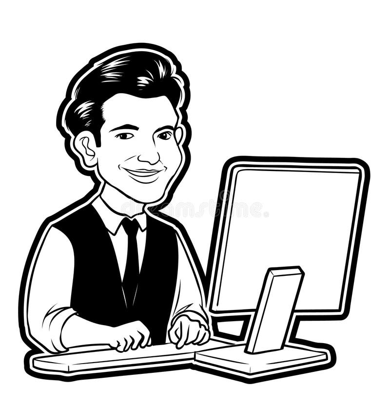 Man Computer Black White Clip Art Stock Illustrations – 518 Man ...
