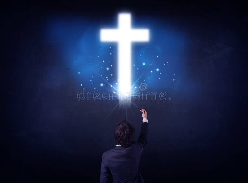 Businessman in Front of a Glowing Cross Stock Image - Image of mind ...
