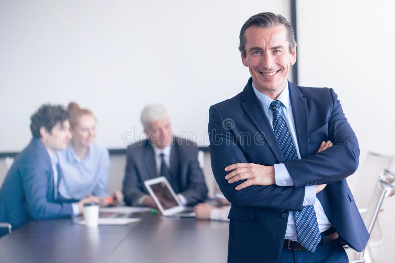 Businessman in Front of His Team Stock Image - Image of leadership ...