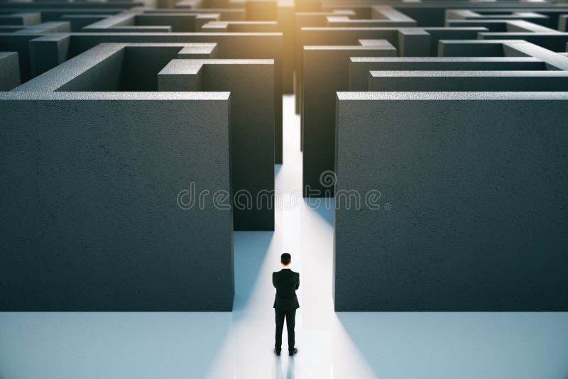 Businessman in Front of Labyrinth Stock Illustration - Illustration of ...