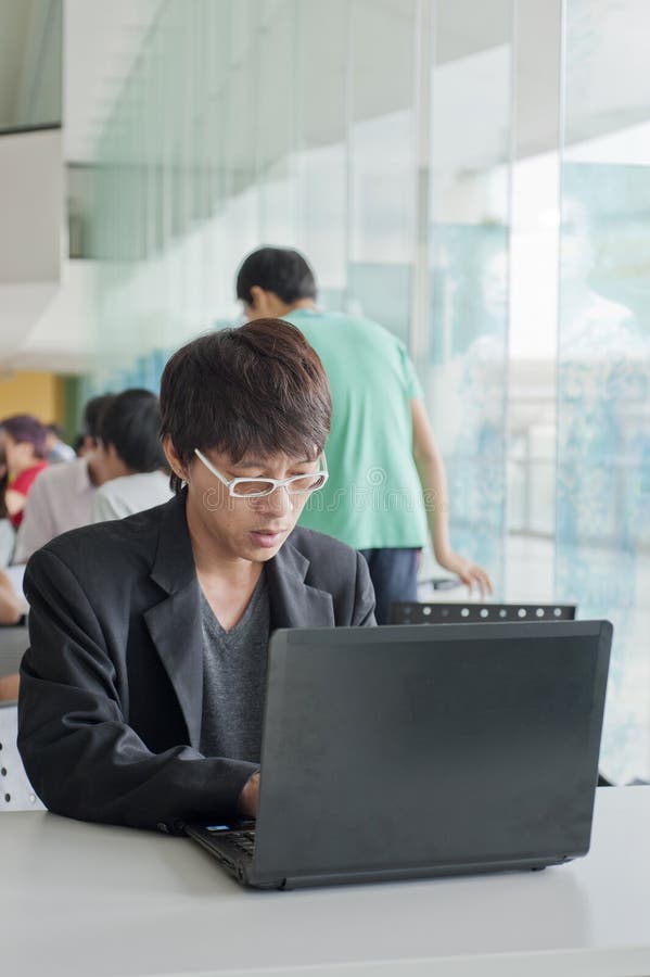 Businessman in Front of Laptop Stock Image - Image of computer, fresh ...