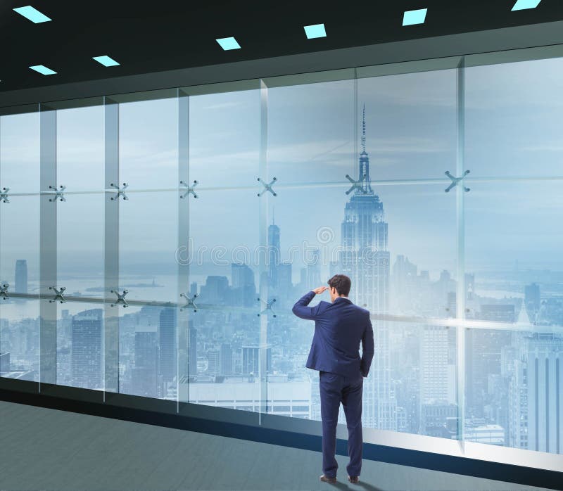 Businessman Front Office Window Thinking New Challenges Stock Photos ...