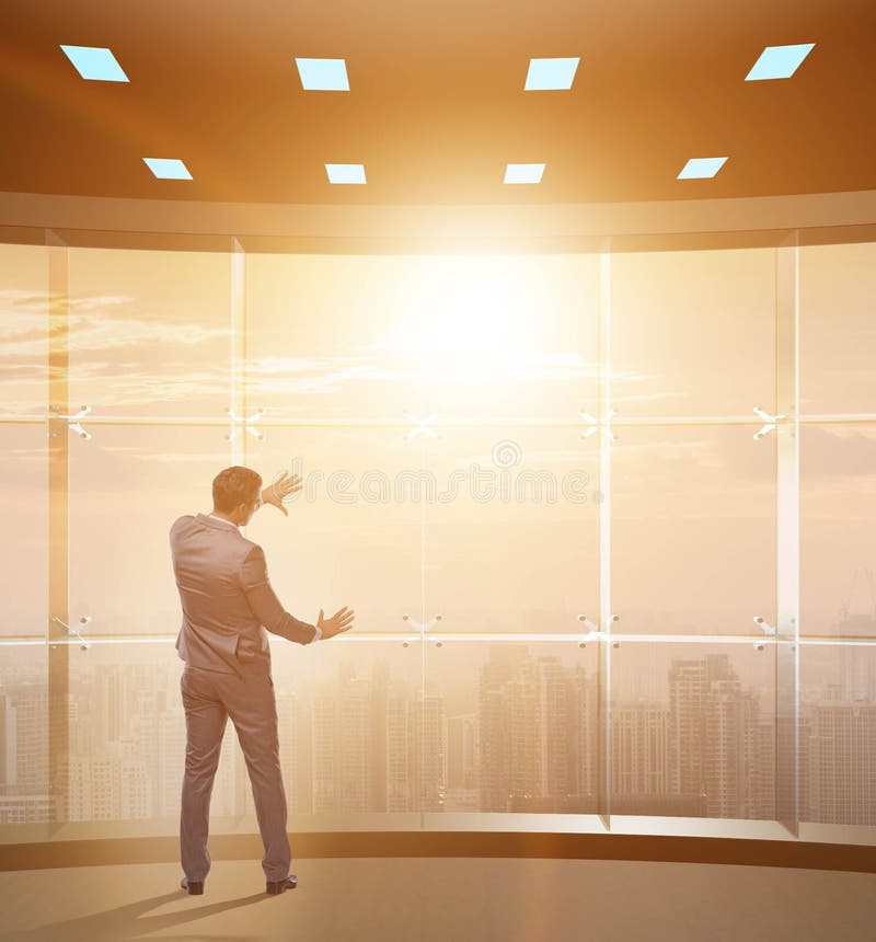 Businessman Front Office Window Thinking New Challenges Stock Photos ...