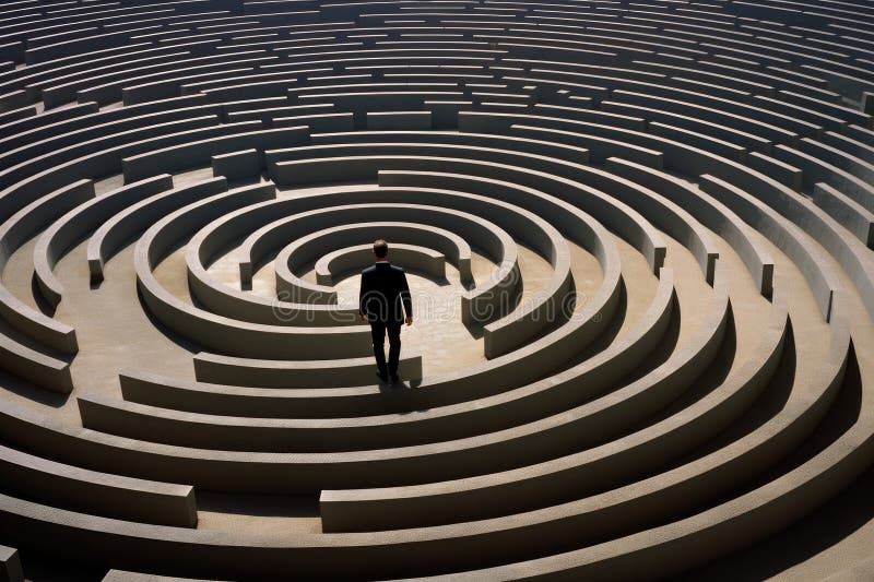 Businessman in Front of a Round Maze in the Middle of it, a Businessman ...