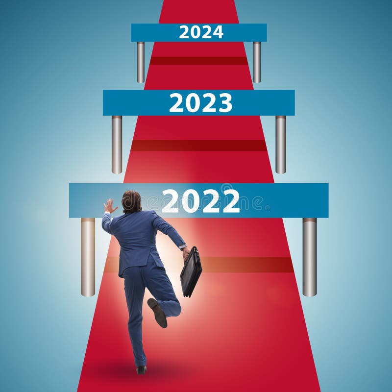 Businessman in Front of Year Barriers Stock Illustration - Illustration ...