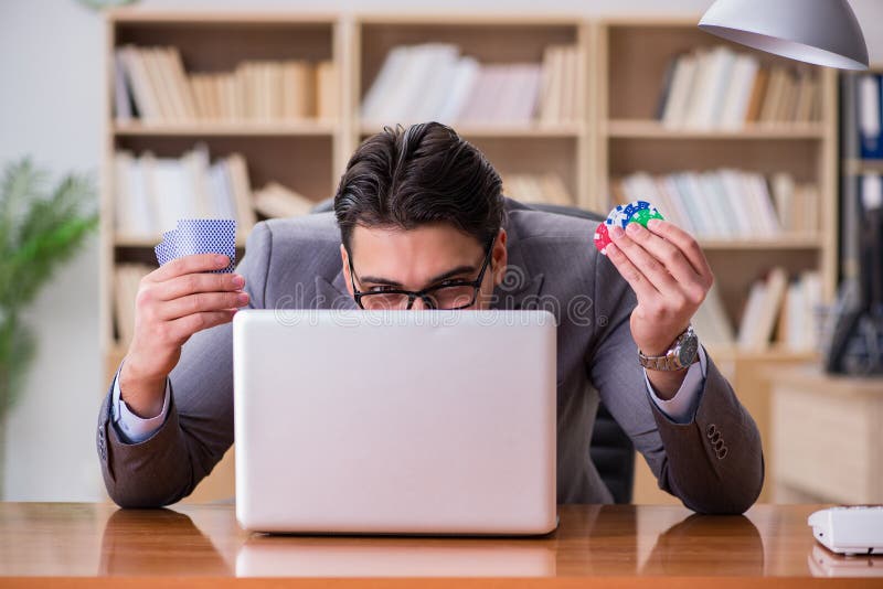 The Businessman Gambling Playing Cards at Work Stock Photo - Image of ...