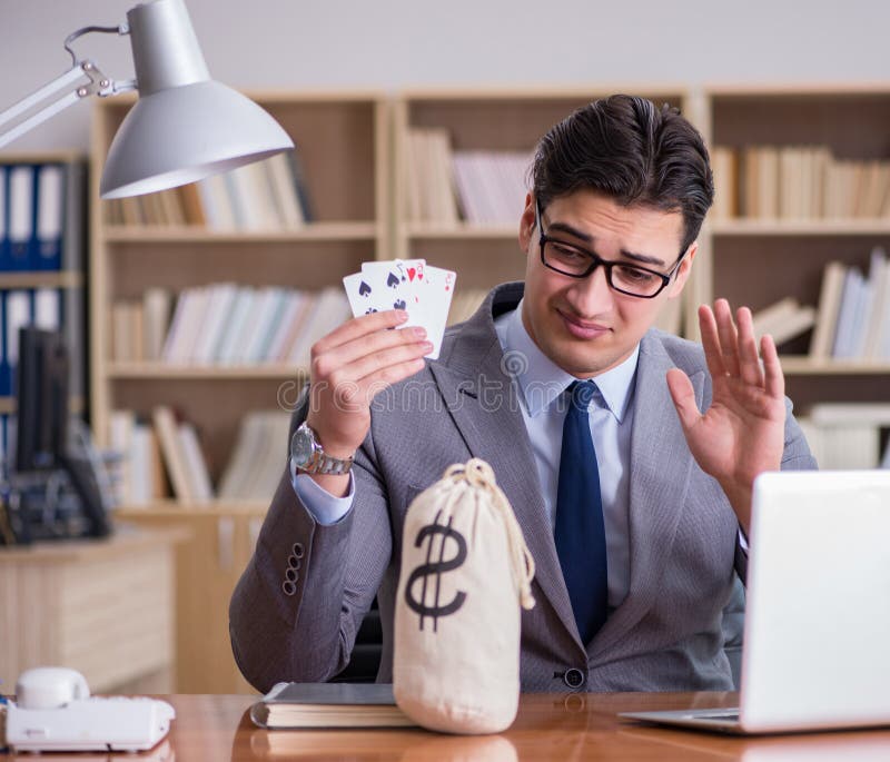 Businessman Gambling Playing Cards at Work Stock Photo - Image of ...