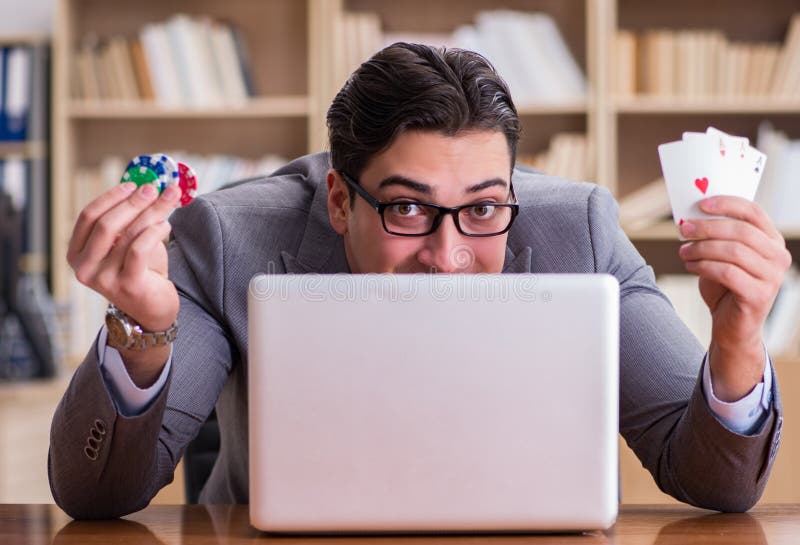 Businessman Gambling Playing Cards at Work Stock Image - Image of cards ...
