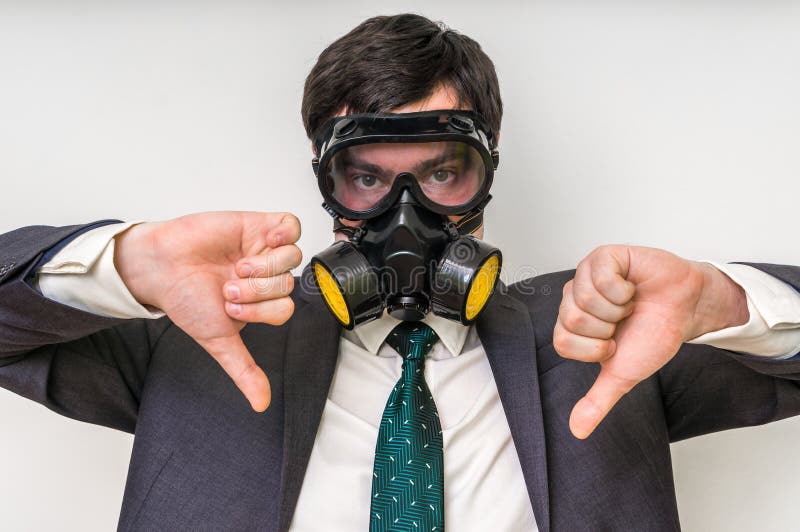 Businessman with Gas Mask is Showing Negative Gesture Stock Image ...