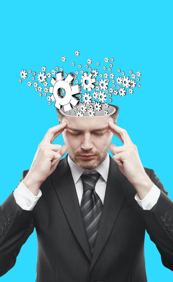 Businessman with gears stock image. Image of robotic - 34022499