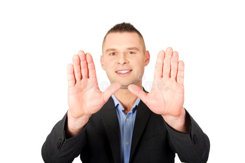 Businessman Gesture Stop Sign with His Hands Stock Photo - Image of ...