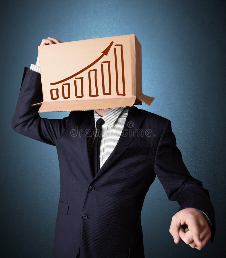 Businessman Gesturing with a Cardboard Box on His Head with Diagram ...