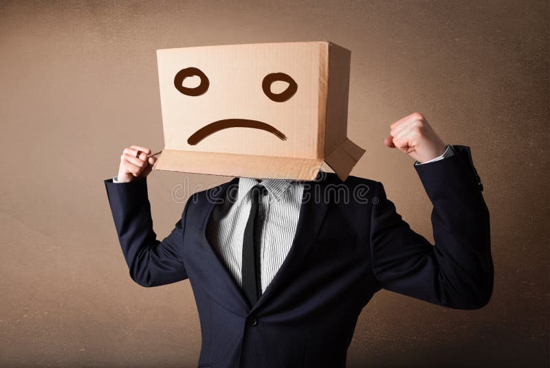 Businessman Gesturing with Cardboard Box on His Head with Sad Fa Stock ...