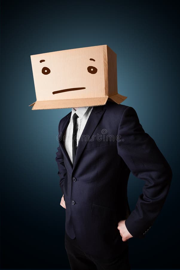 Businessman Gesturing with a Cardboard Box on His Head with Straight ...