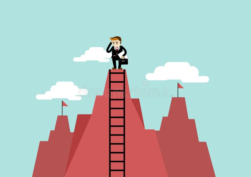 Businessman Get a Better View on a Ladder Stock Vector - Illustration ...