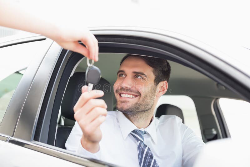 Businessman Getting His New Car Key Stock Photo - Image of road ...