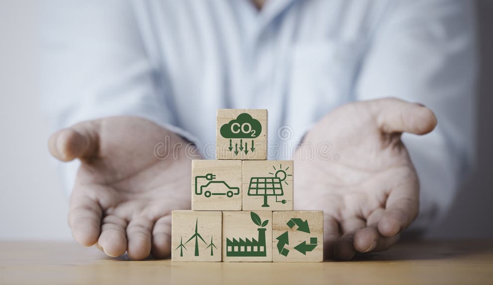 Businessman Giving CO2 Reducing ,Recycle ,Green Factory Icon for Decrease CO2 , Carbon Footprint ...