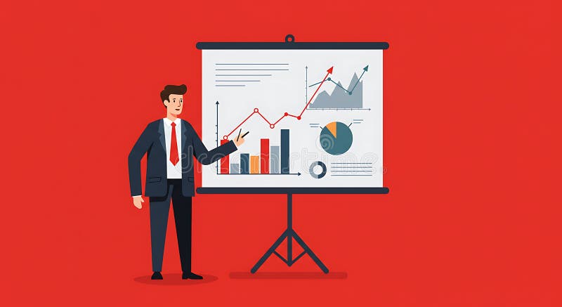 Businessman Giving a Presentation with Charts and Graphs Stock ...
