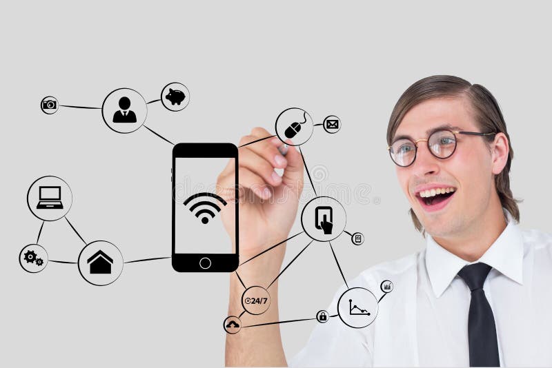 Businessman with Glasses Drawing on Digital Screen Stock Image - Image ...