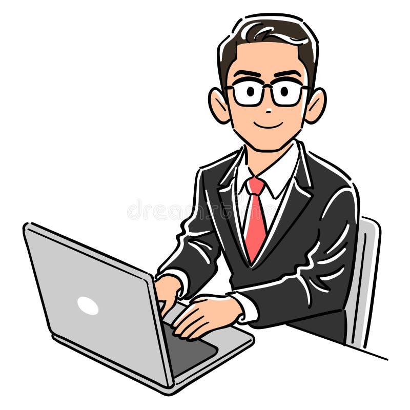 Businessman with Glasses Operating a Personal Computer Stock Vector ...