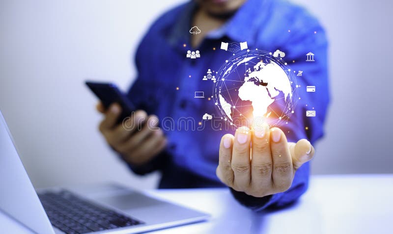 Businessman with Global Connection Concept..Businessman Hand Holding ...