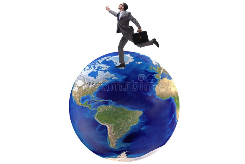 The Businessman in Globalization Concept with Earth on White Stock ...