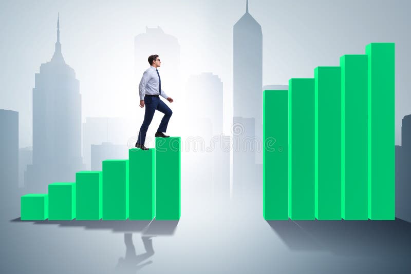 The Businessman Going Up the Bar Chart in Growth Concept Stock ...
