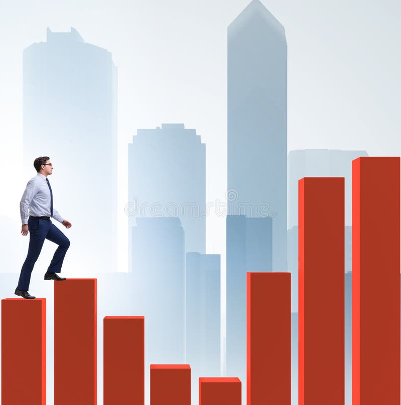 Businessman Going Up the Bar Chart in Growth Concept Stock Image ...