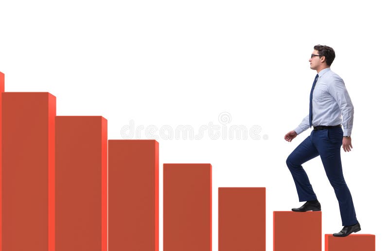 Businessman Going Up the Bar Chart in Growth Concept Stock Photo ...