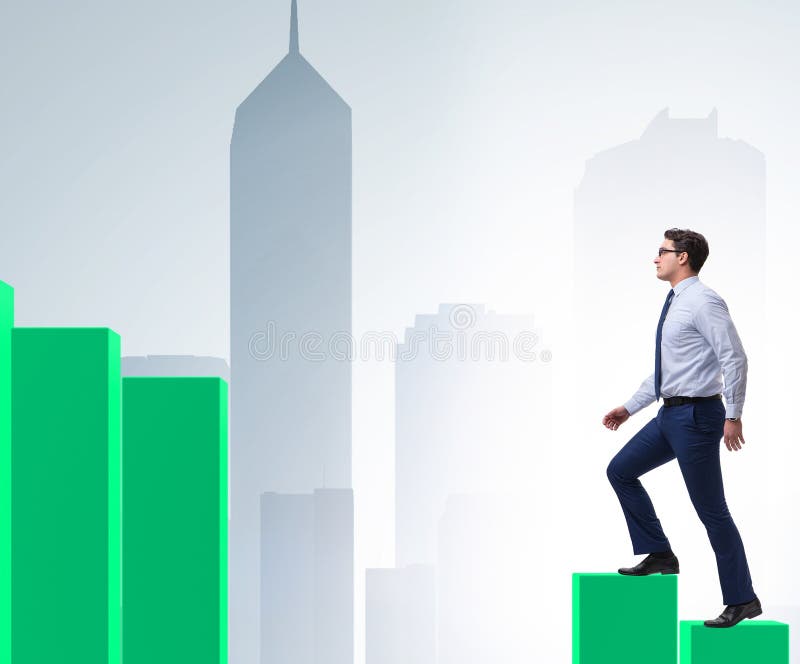 Businessman Going Up the Bar Chart in Growth Concept Stock Image ...