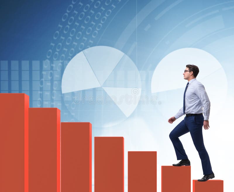 Businessman Going Up the Bar Chart in Growth Concept Stock Image ...