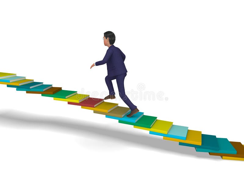 Businessman Going Up Shows Stair Steps and Progress Stock Illustration ...