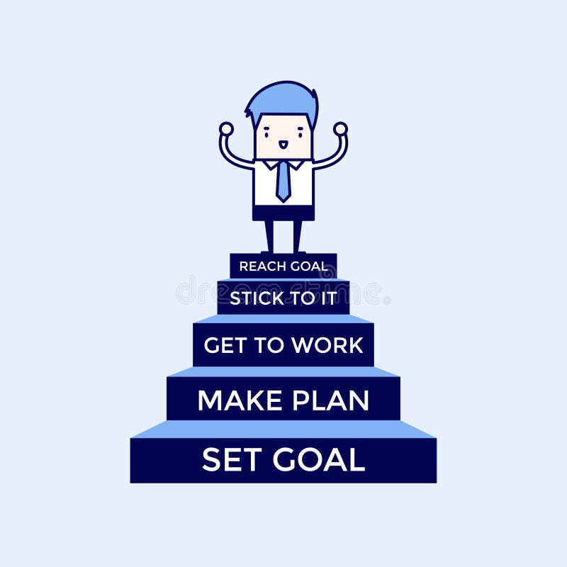 Businessman Going Up To Success, 5 Step for Success. Cartoon Character ...