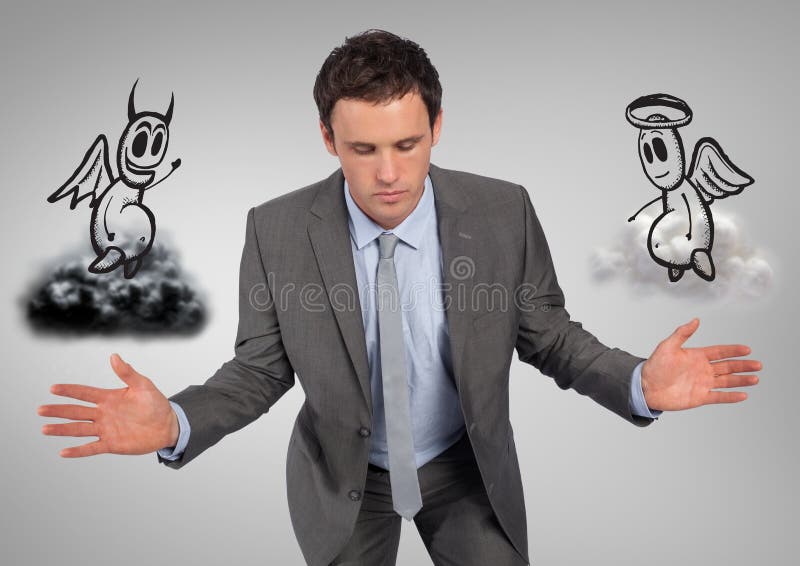 Businessman between Good and Bad Conscience Stock Image - Image of ...