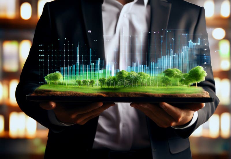 A Businessman Grasps a Model of a 3D Digital Farm Stock Illustration ...