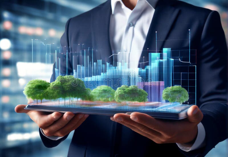 A Businessman Grasps a Model of a 3D Digital Farm Stock Illustration ...