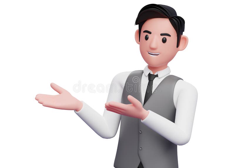 Businessman in Gray Vest Suit Open Both Hands Pose Stock Illustration ...
