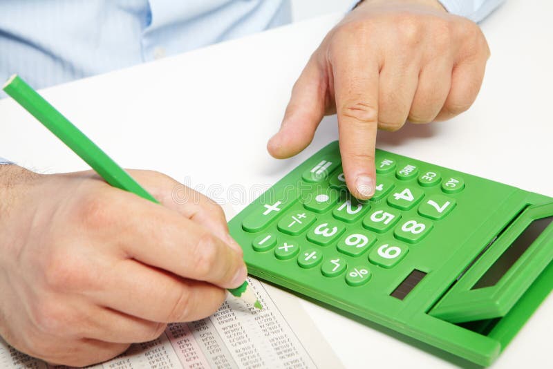 The Businessman and Green Calculator Stock Image - Image of idea, place ...