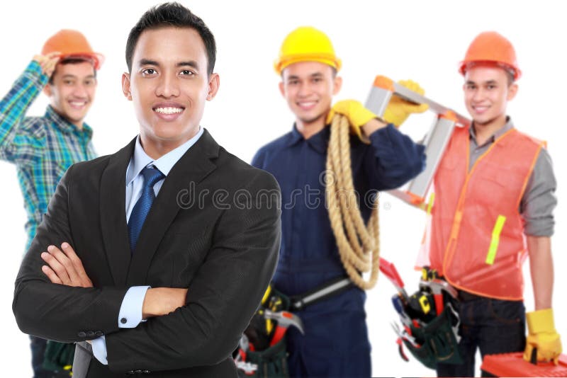 Businessman with Group of Professional Male Engineer at the Back Stock ...