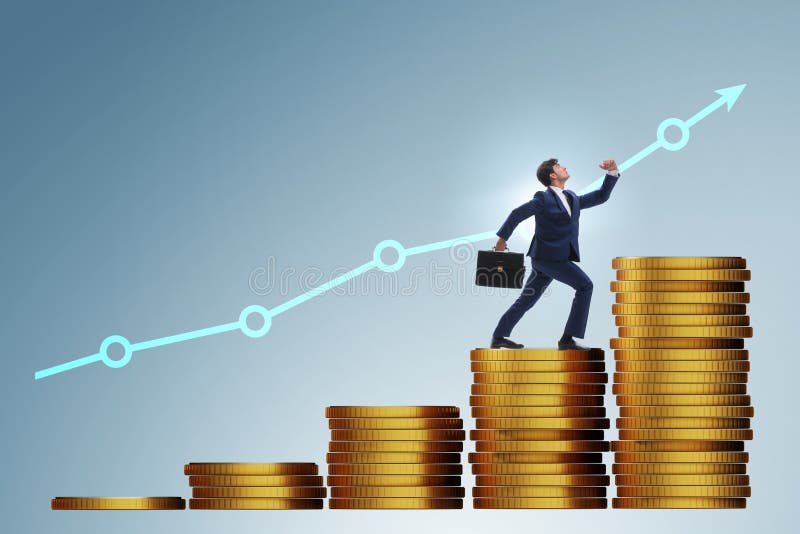 Businessman in the Growth Concept with Coins Chart Stock Image - Image ...