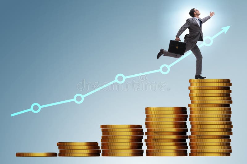 Businessman in the Growth Concept with Coins Chart Stock Illustration ...