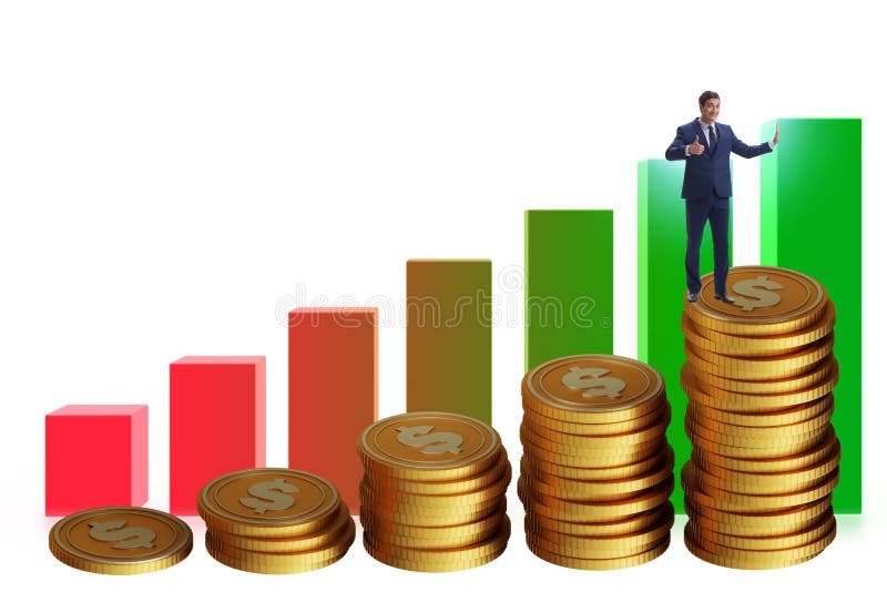 Businessman in the Growth Concept with Coins Chart Stock Image - Image ...