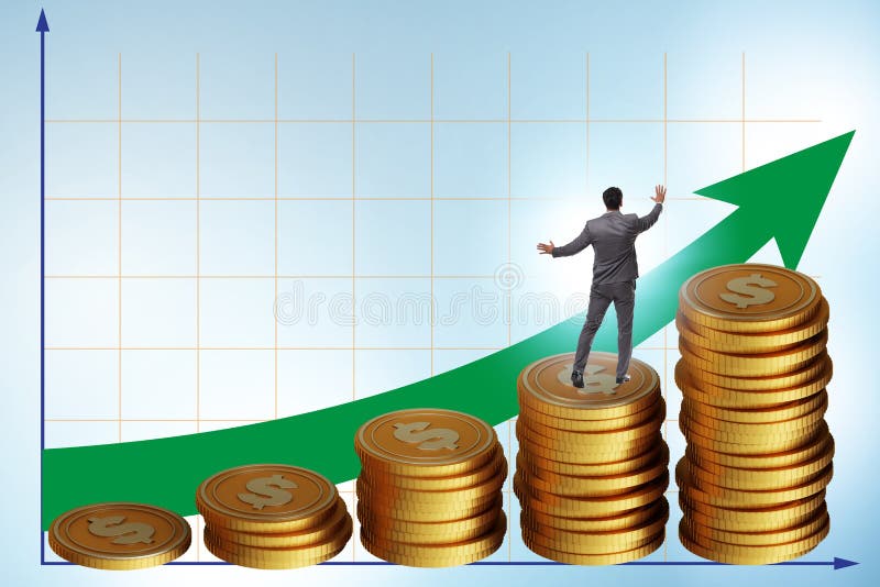 Businessman in the Growth Concept with Coins Chart Stock Illustration ...