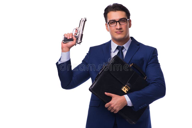 The Businessman with Gun Isolated on White Stock Photo - Image of broke ...