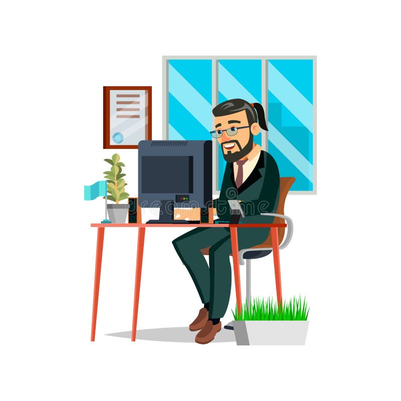Businessman Guy Writing Message on Computer Cartoon Vector Stock Vector ...