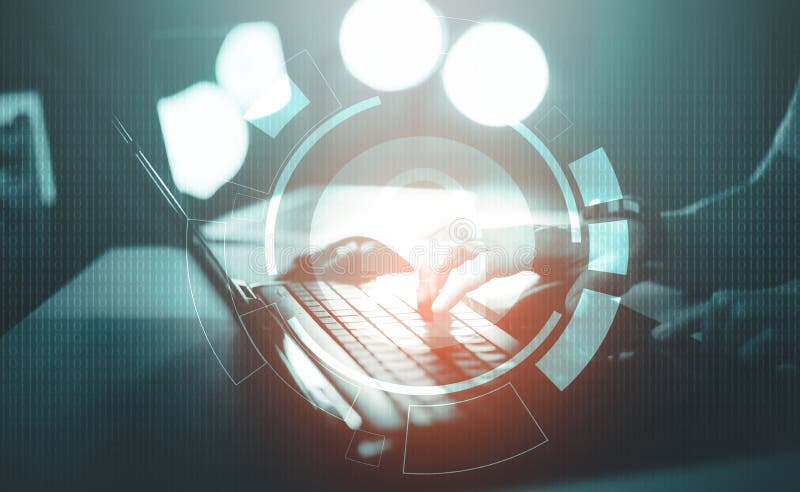 Businessman Hacker Hold Smart Phone and Touching in Graph Screen Code ...