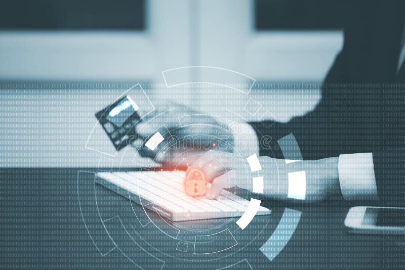 Businessman Hacker is Using a Hand Typing Keyboard and Uses a Modern ...