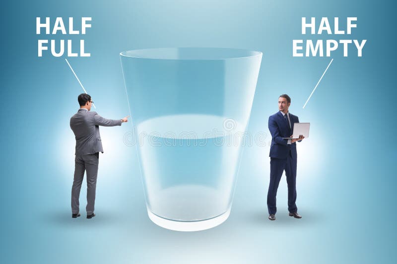 Businessman in Half Empty Half Full Glass Concept Stock Illustration - Illustration of ...