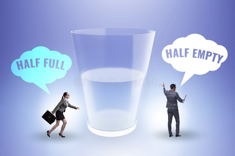Businessman in Half Empty Half Full Glass Concept Stock Photo - Image of blue, liquid: 265493720