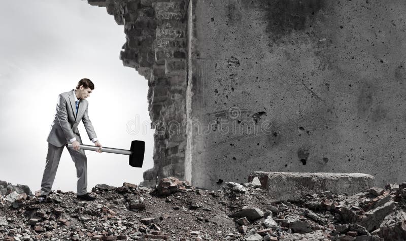 Businessman with hammer stock photo. Image of hammer - 42714640